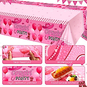 HyDren 3 Pcs Pink Cowgirl Party Tablecloth 54 x 108 Inch Western Disco Cowgirl Birthday Decorations Disposable Plastic Table Cover Rectangular Horse Party Supplies for Girls Boys Baby Shower