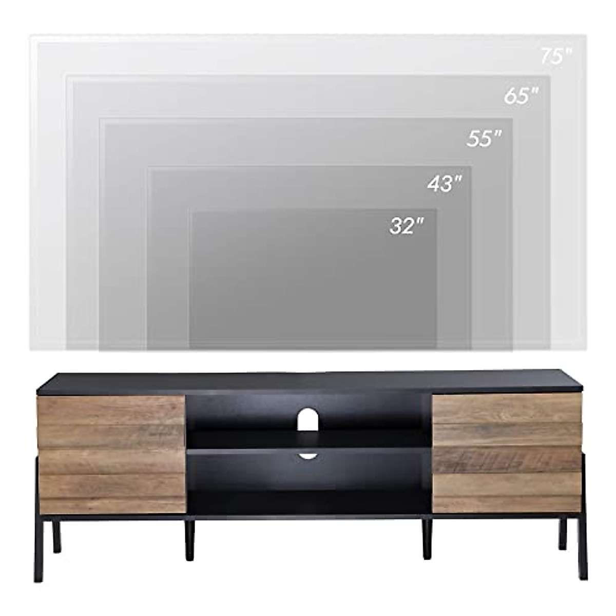 Mid-Century Modern TV Stand for 65 inch Flat Screen Wood TV Table Media Console with Storage, Home Entertainment Center in Black and Oak for Living Room Bedroom, 60 inch