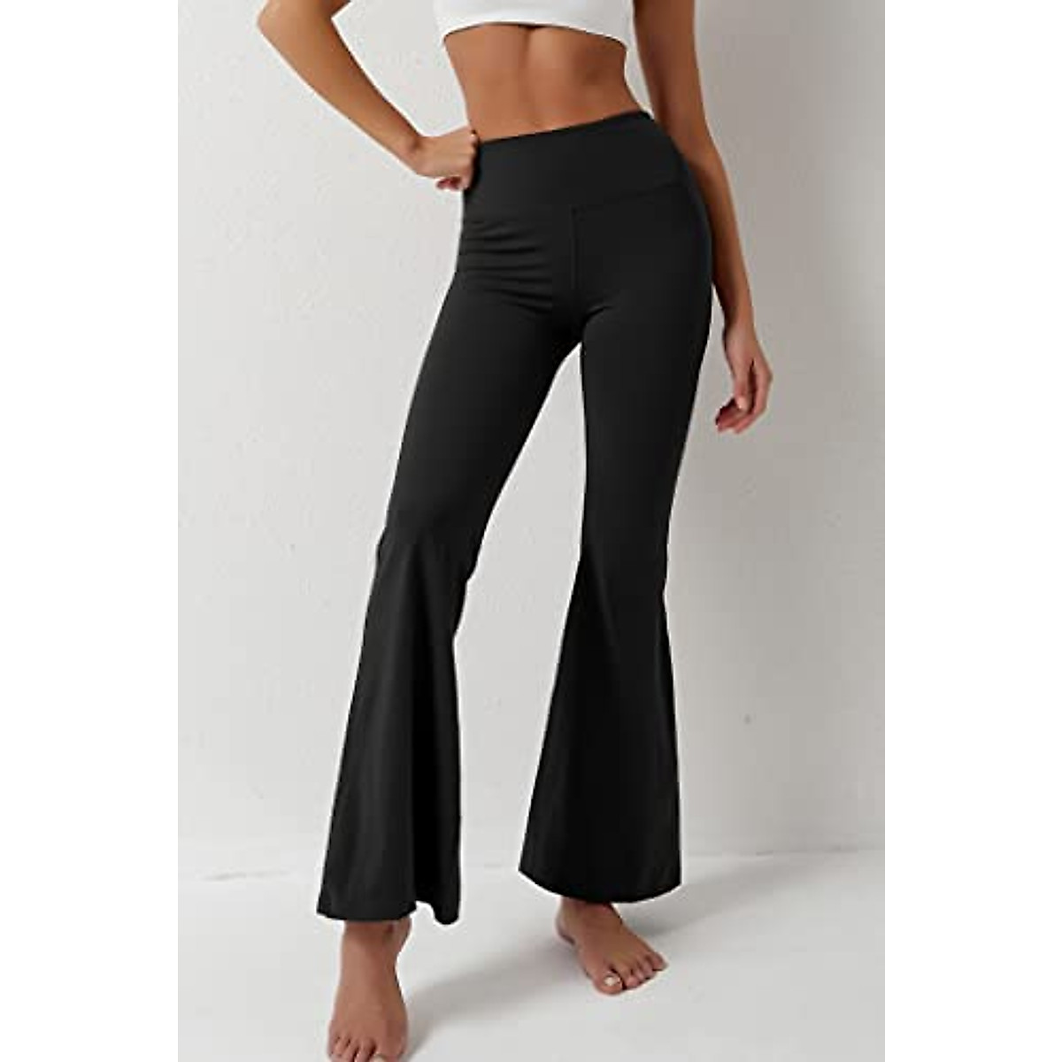 QINSEN Women's Flare Leggings High Waist Tummy Control Casual Workout Bootcut Yoga Pants Black L