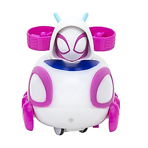 Marvel Spidey and His Amazing Friends - Ghost-Spider Glow N’ Go Copter Feature Vehicle, 8-Inch - Lights Show Effect, Sounds, Built-in Super Hero, Manual Propellers