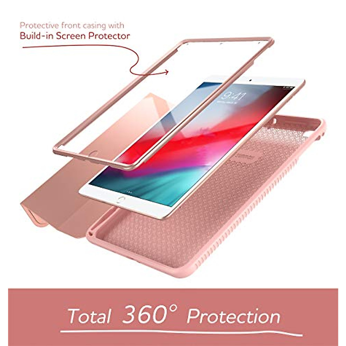 SURITCH Case for iPad Mini 4/iPad Mini 5,【Built in Screen Protector】【Auto Sleep/Wake】【Pencil Holder】 Lightweight Leather Case Flip Cover with Stand for iPad Mini 4/Mini 5 7.9"(Rose Gold)