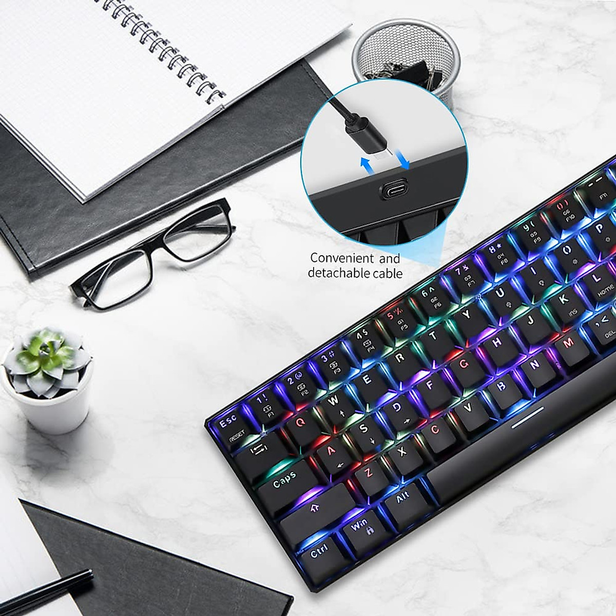 dsfen CK61 RGB Mechanical Gaming Keyboard OUTMU Blue Switches Keyboard 61 Keys Anti-ghosting with Backlight for Gaming Black