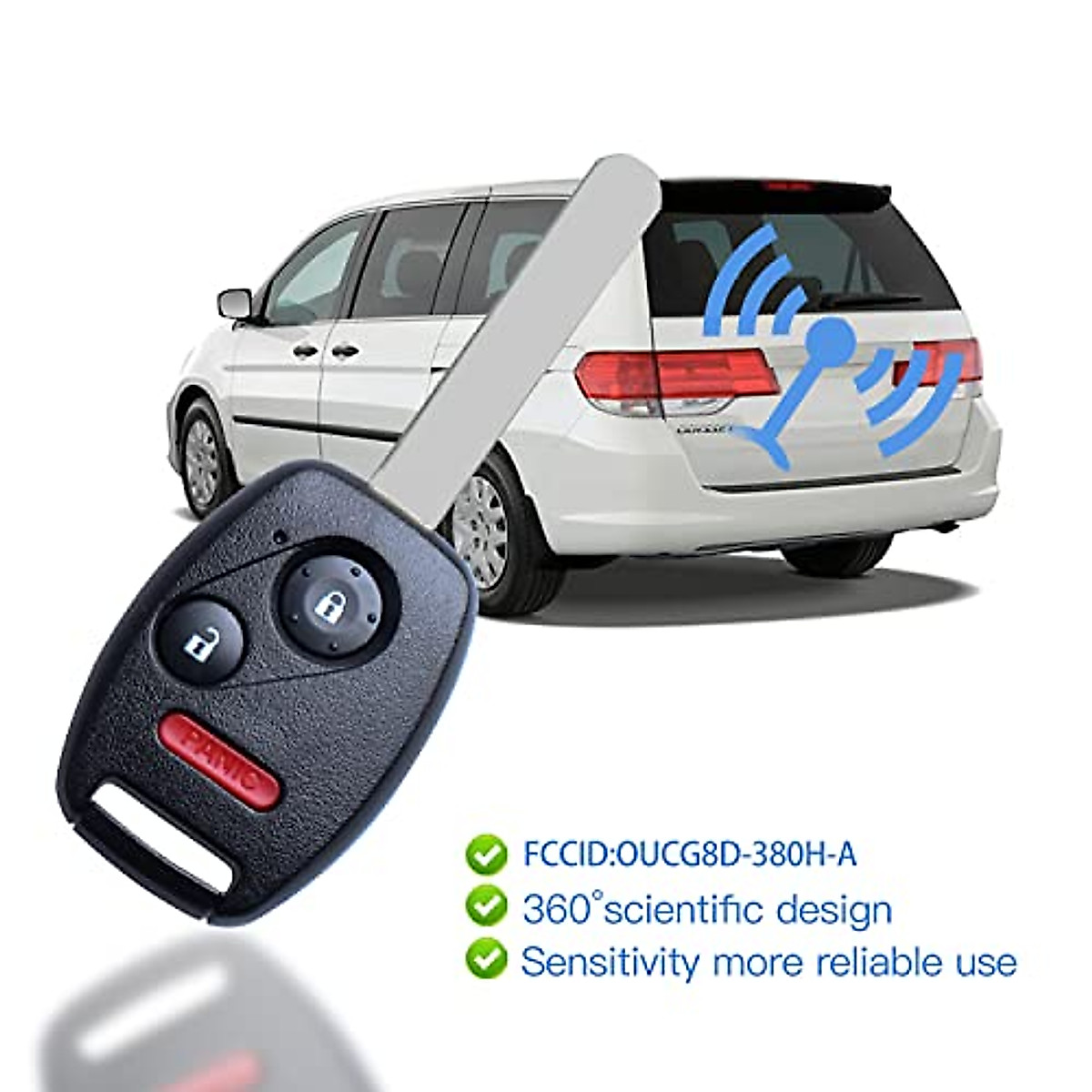 Car Remote Control Uncut Ignition Chip Key Keyless Entry fit for 2005-2010 Honda Odyssey/2006-2014 Ridgeline (OUCG8D-380H-A) 1 Pack