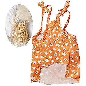 Floral Holiday Dress Spring Summer Pet Clothes Cat Dog Bow Tie Suspender Dress Doggie Outfit Puppy Party Vacation Beach Garden Apparel