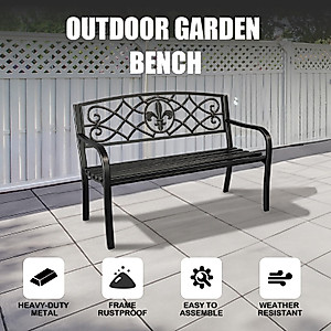 HCSH&WILL Outdoor Bench, Weatherproof Park Bench, Classic Garden Bench with Backrest & Armrests, Outdoor Metal Bench for Patio, Porch, Lawn and Yard, Black