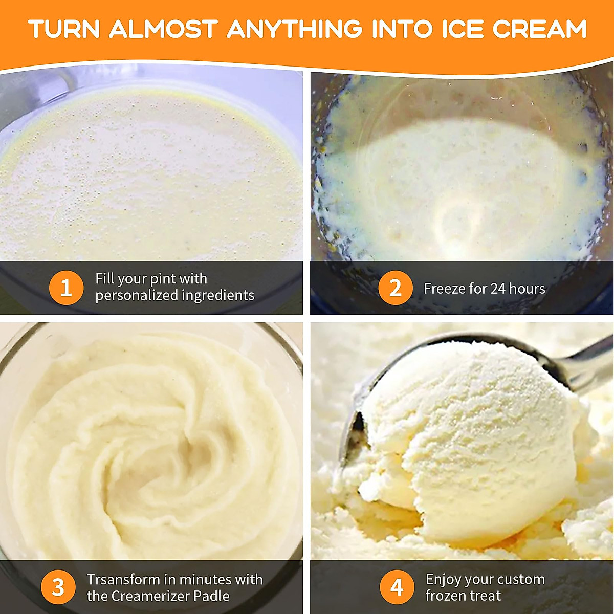 Replacement Containers - 4 Pack 16oz, Pints and Lids, Ice Cream Maker Machine Accessories, Compatible with Ice Cream Making Machines- 16oz, Dishwasher Safe