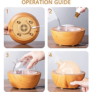 280ml Glass Essential Oil Diffuser Wood Grain Base Air Aroma Diffuser for Aromatherapy Cool Mist Humidifier with Safe Auto Shut-Off and 2 Mist Modes & 7 Color LED Night Lights for Home Office Room