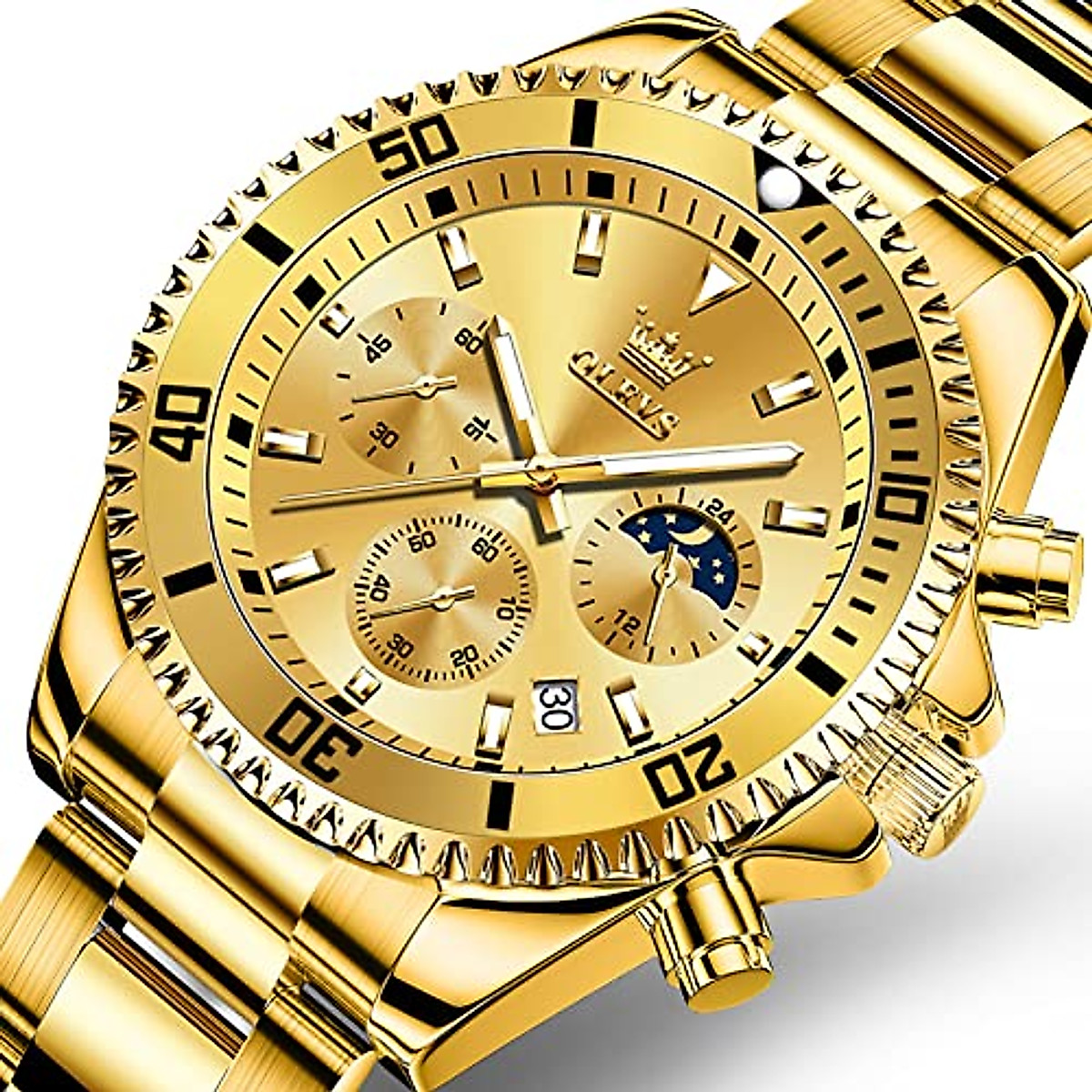 OLEVS Gold Watch for Men Classic with Date Business Dress Luxury Big Face Male Watch Waterproof Luminous Pro Diver Mens Wrist Watch Analog Two Tone Stainless Steel Multifunction Watch