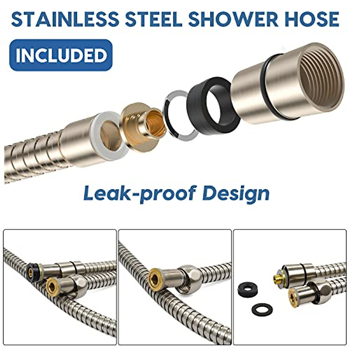 Vantency Brushed Nickel 8 Function Handheld Shower Head with 71 Inches Shower Hose, Modern Style, Easy Installation