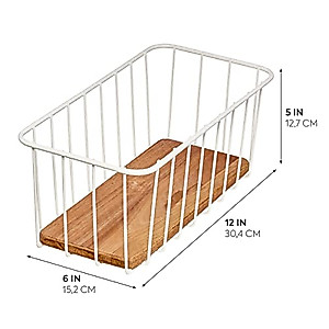 iDesign The Ría Safford Collection Pantry Wire Basket with Acacia Wood, 12" x 6" x 5"