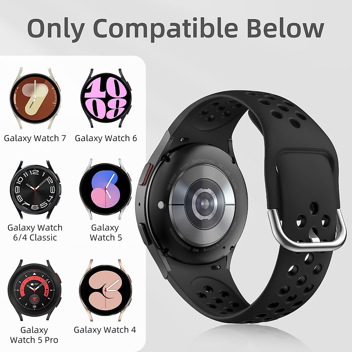 DaQin No Gap Sport Band Compatible with Samsung Galaxy Watch 7/6/5/4 Band 40mm 44m/Galaxy Watch FE/Watch 6 4 Classic 43mm 47mm 42mm 46mm/Watch 5 Pro 45mm, 20mm Soft Silicone Wristbands for Women Men