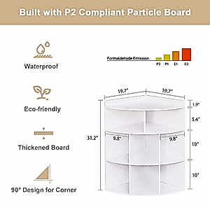 VECELO 3-Tier Corner Cabinet with 8 Cubbies, Wooden Cube Storage Organizer, Modern Bookshelf Units for Playroom, Bedroom, Living Room,Pearl White