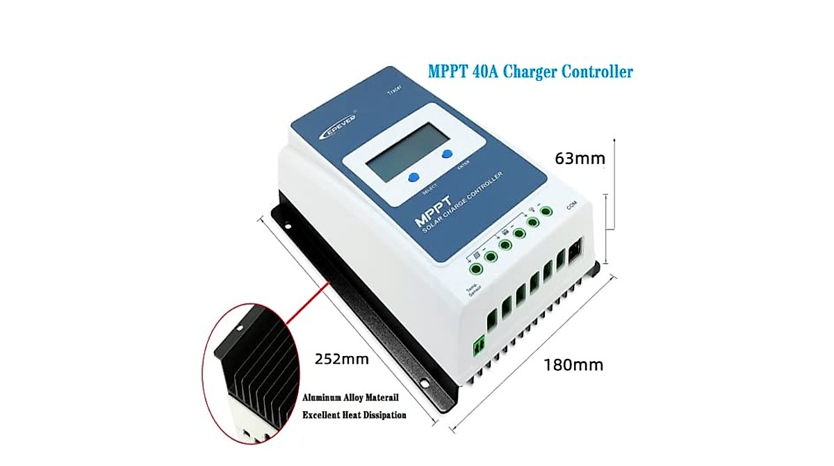 EPEVER 40A MPPT Charge Controller, Solar Panels Regulator MAX 1080W ...