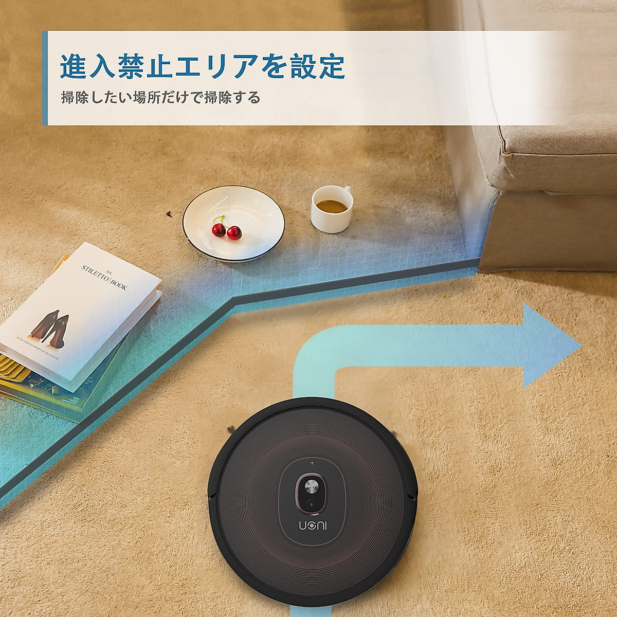 UONI S1 Robot Vacuum Cleaner, Works with Alexa, Quiet, Super-Thin, 2000Pa Strong Suction, Wi-Fi Connected, Self Charging Robotic Vacuum Cleaner, Ideal for Pet Hair, Hard Floors and Carpets(Black)