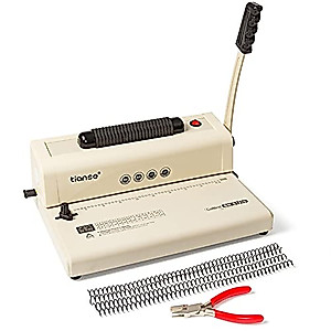 TIANSE Binding Machine, Spiral Coil Binder Machine, Electric Coil Inserter, 15 Sheets Punch Capacity, Suit for Letter Size / A4 / A5 Book Maker, with 100pcs 5/16'' Plastic Coil Binding Spines & Plier