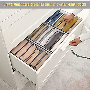 Wardrobe clothes organizer, Closet Organizers and Storage, Clothing Storage Containers for Jeans, Leggings, Skirts, T-shirts, Pants Washable Foldable Drawer Jeans Compartment Storage Box for Bedroom Dorm Room (2 Pcs Large 7 Grid)