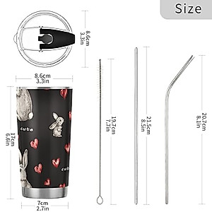 HXshaoye rabbit Vintage Valentines Stainless Steel insulated coffee cup travel with Straw Lid Camping Mug for coffee 20oz coffee tumbler termos para gym 20oz