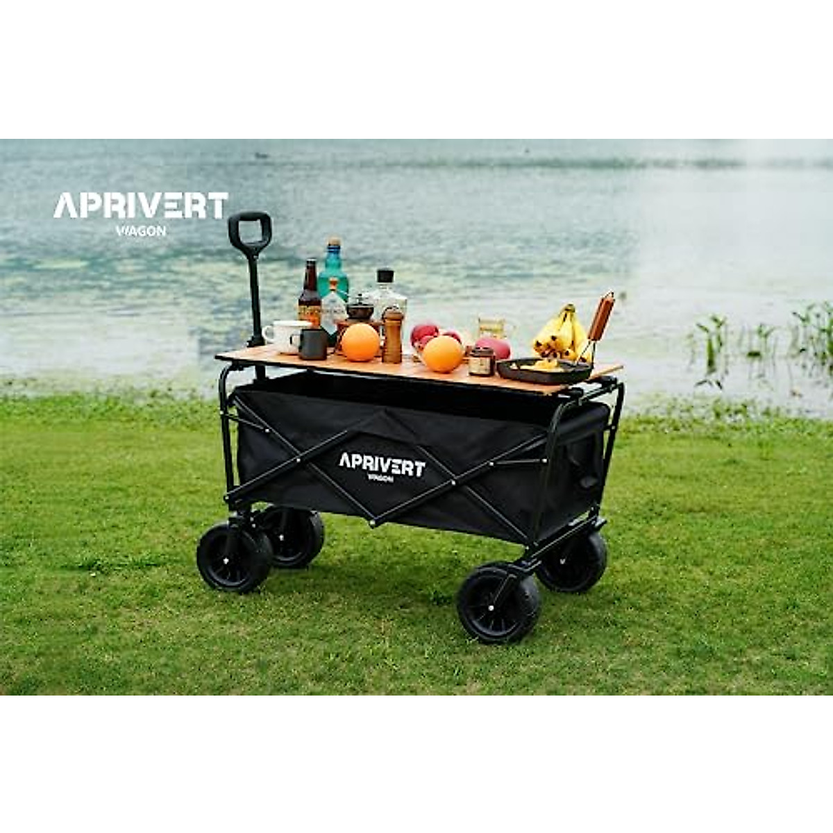 APRIVERT Heavy Duty Folding Cart with Large Capacity, All-Terrain Outdoor Cart with Big Wheels,Garden Portable Trolley & ATV, Utility Wagon for Beach,Shopping,Camping,Fishing,Black
