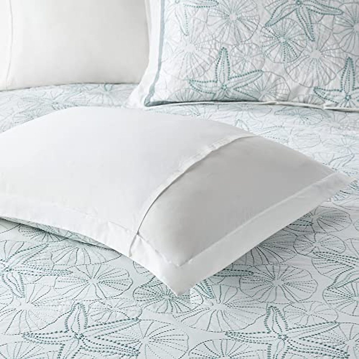 Harbor House Cotton Comforter Set - Coastal Oceanic Sealife Design, All Season Down Alternative Bedding with Matching Shams, Bedskirt, Maya Bay, Seafoam Blue King(108"x96") 4 Piece