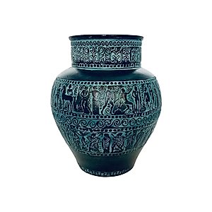 Greek Pithari,Relief terracotta,Pottery Vase 21cm,Ancient Greek Mythology Scenses