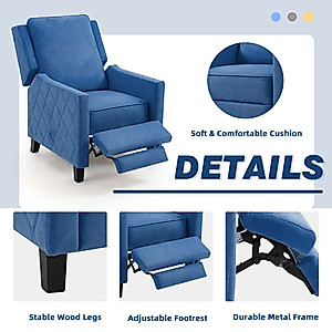 AVAWING Push Back Recliner Chair, Wing Back Chairs with Arms, Mid-Century Vintage Accent Chair for Living Room, Polyester, Blue