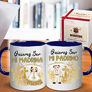 WHIDOBE Godparents Proposal Mug Set, Padrino De Bautizo Cup Set, Bautizo Recuerdos Juego De 2 Tazas,God parents Presents Proposal, Quieren Ser Mis Padrinos, Quieres Ser Mi Madrina, Wedding Mug 11OZ