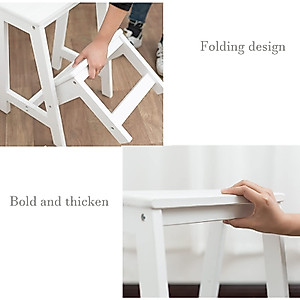 YokIma Folding Step Stool 2 Tier Step Ladder,Wood Ladder Stool Multifunction Step Ladder Stool Portable Counter Chair Shoe Bench/Flower Rack for Household Office