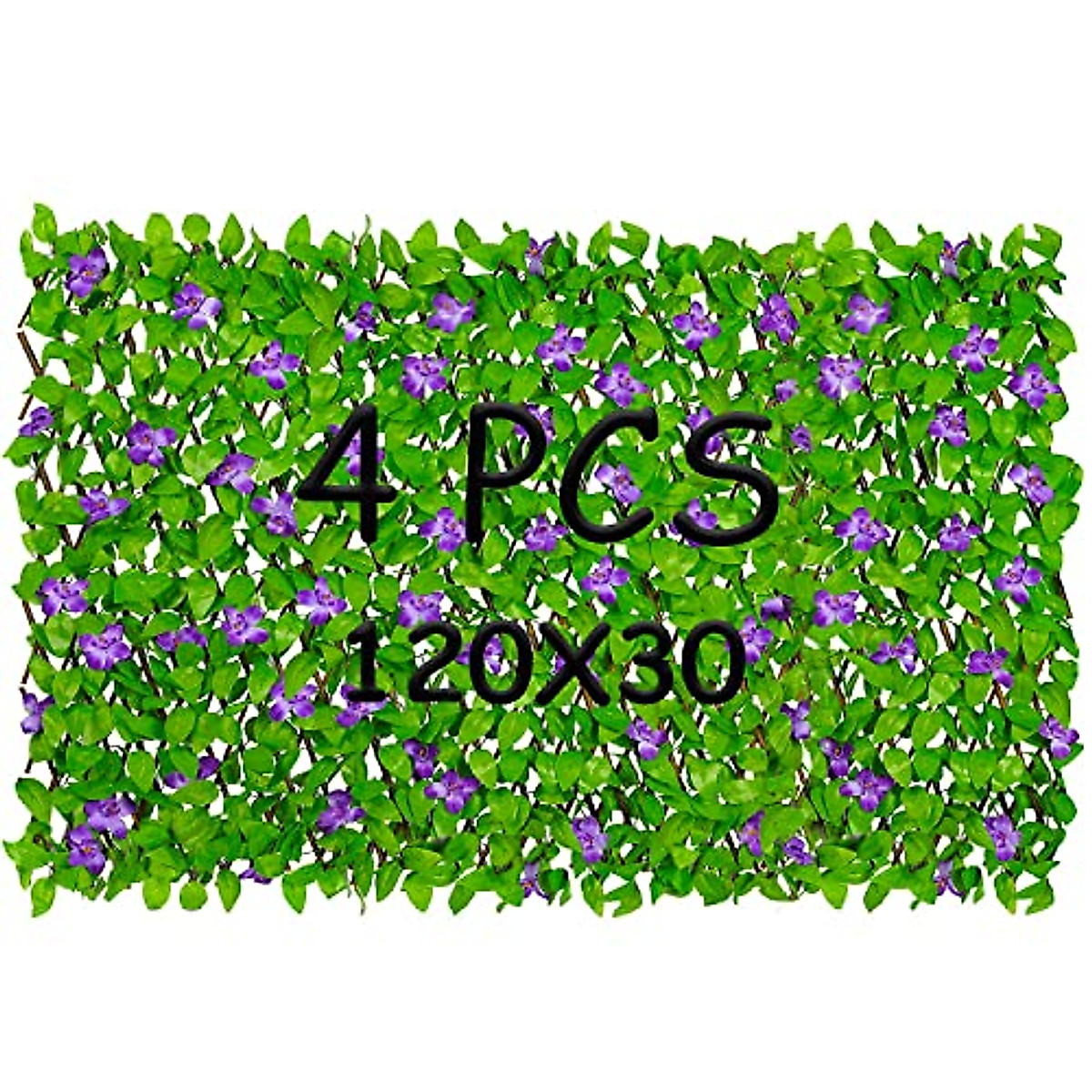 Betterhood Expandable Fence Privacy Screen, 4 Pack Decorative Faux Ivy Greenery Fencing Panel for Balcony Patio Outdoor, Artificial Hedges Screen, Purple Flower (Single Sided Leaves)