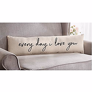 Mud Pie Every Day I Love You Wedding Cotton Accent Lumbar Pillow Decorative Pillow, White, Grey