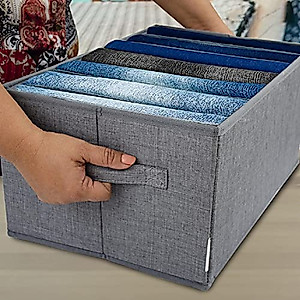 Unmundane 7-Grid Gray Linen Wardrobe Clothes Organizer (2-Pack) | Large, Reinforced, Washable, & Foldable | Store Jeans, Shirts, Sweaters, Underwear