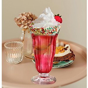 Cheardia 6 Pack Plastic Milkshake Glasses, 13.5 oz Old Fashioned Soda Glass Footed Ice Cream Cups, Clear Pina Colada Fountain Glasses Milkshake Cups for Sundae, Juice, Tropical Drinks, Party