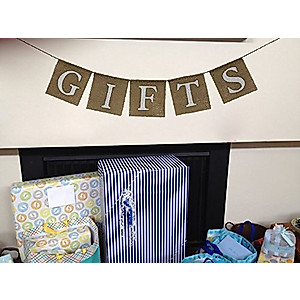 Partyprops Rustic Burlap Gift Banner Bunting Sign for Baby Shower,Engagement,Wedding,Bridal Shower,Bachelorette,Retirement,Birthday Party Supplies