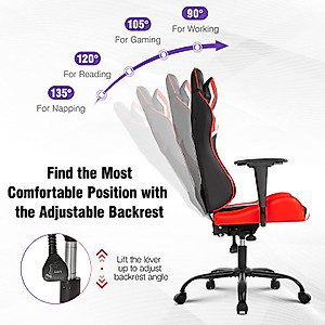 Gaming Chair Racing Desk Chair Ergonomic Office Chair Executive High Back PU Leather Computer Chair with Lumbar Support Task Rolling Swivel Chair for Men Teens Adults (Red)