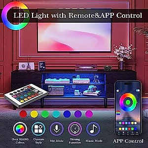 IRONCK TV Stand for 75 inch TV, Mid Century Modern TV Stand with Charging Station and LED Light, TV Console Table, Entertainment Center with Storage for Living Room, Bedroom (68”, Black)