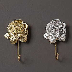 MDPLY Classic Rose of Pastoral Coat Hook Wall Mounted Wall Decor Durable Handmade Resin Decorative Robe Hook, Scarf, Bag, Towel, Hat etc for Kitchen Bathroom Office (Silver)