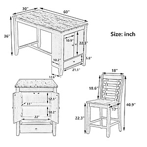 SIYSNKSI Rustic 5-Piece Counter Height Dining Table Set with Faux Marble Tabletop, Solid Wood Rectangle Dining Table with Storage Cabinet and Drawer for Dining Room Kitchen (Black 07)