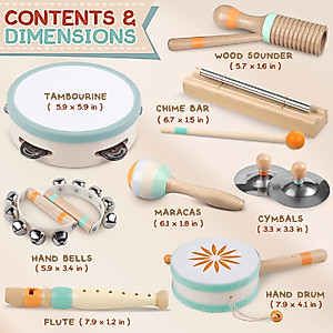 Baby Musical Instruments - Montessori Musical Toys for Toddlers 1-3, Wooden Percussion Instruments Set, Neutral Colors Modern Boho Music Toys for 1 Year Old, Kids Preschool Educational Birthday Gifts