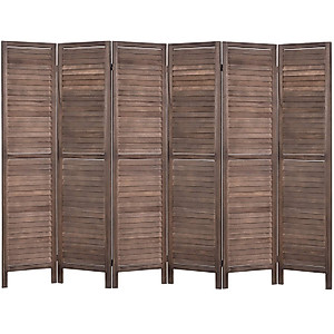 Jolicasa 5.6 ft. Tall- 16" Wide- Wood Room Divider, Divider Freestanding 6 Panels, Divider,Decorative Panel, Wooden Privacy Screen, Panels Folding Partition Wall, (Brown, Panel)