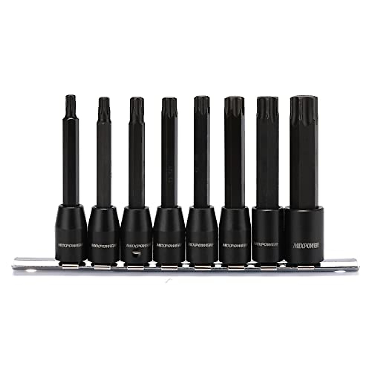 MIXPOWER Extra Long Torx Bit Socket Set, 3.5-inch Length, Torx Bit in 3/8" Drive T30 - T70, 8 Pieces Set