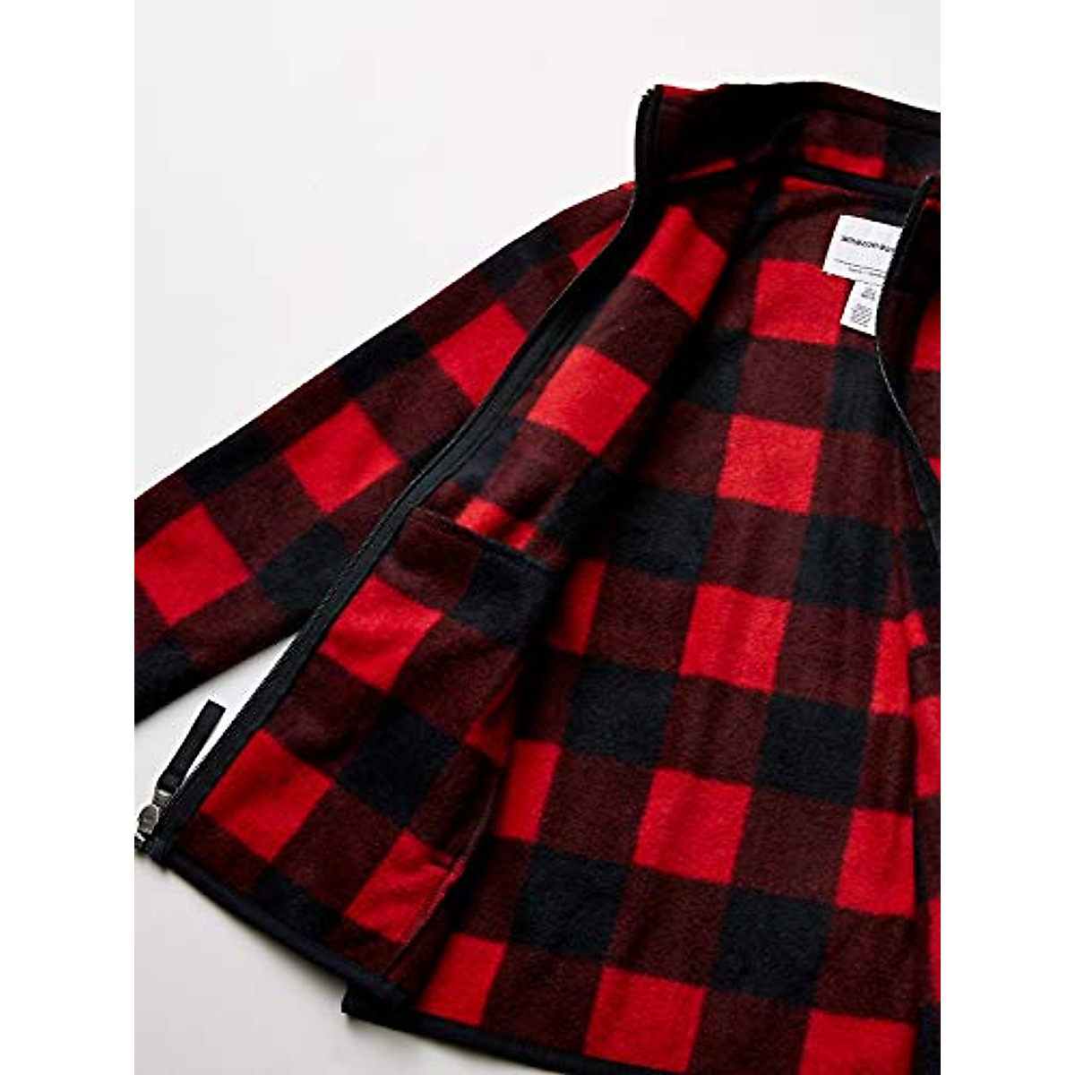 Amazon Essentials Boys' Polar Fleece Full-Zip Mock Jacket - Discontinued Colors, Black Red Buffalo Check, X-Small