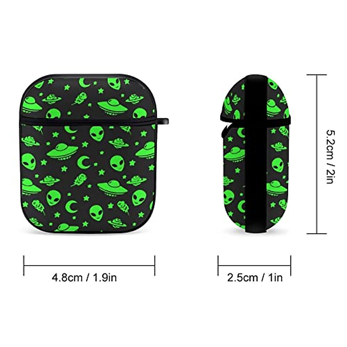 Airpod Case Soft Silicone Flexible Skin Alien Funny Spaceships Planet Green Black Case Cover for Apple AirPods 2&1 Fashion for Girls Boys with Keychain
