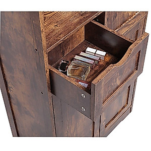 Iwell Mid Century Coffee Table & Large Storage Cabinet with 2 Drawers & 2 Shelf, Sideboard Cupboard with Double Door, Boho Cocktail Table for Living Room, Bedroom, Kitchen, Home Office