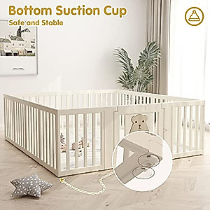 Benarita Baby Playpen 71" L x 79" W x 26”D Kids Activity Center Safety Play Yard with Gate and Mat Beige Indoor Outdoor Fence for Baby Boys Girls 14 Panel