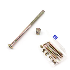 10-Pack M8 x 130mm Hex Drive Socket Cap Furniture Bed Bolt, Bunk Bed Screws and Nuts, binifiMux Thread 77mm, M8x15mm Barrel Nuts, Zinc Plated, Long Thread for Bed Frame