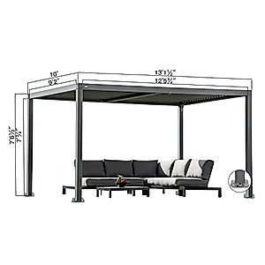 Domi Louvered Pergola 10' × 13', Outdoor Aluminium Pergola with Adjustable Roof, Curtains and Netting, Hardtop Gazebo for Patio, Deck, Garden, Yard, Beach(Gray)