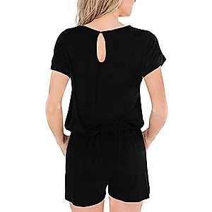 ANRABESS Women's Summer Black Casual Short Sleeve Crewneck Jumpsuit Rompers with Pockets Lounge Rompers HEI-L BYF-33