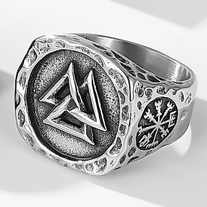 Jude Jewelers Stainless Steel Retro Vintage Nordic Vikings Valknut Pirate Compass Scandinavian Biker Ring (Silver, 9)