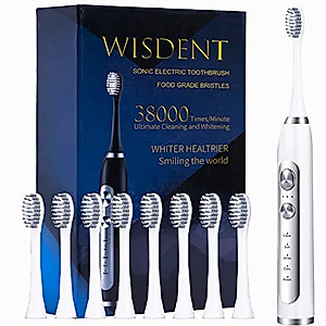 wisdent Sonic Electric toothbrush for adults, Sonic Rechargeable Toothbrush, Electric toothbrush with 15 modes, Toothbrush with High vibration frequency 8 Brush Heads
