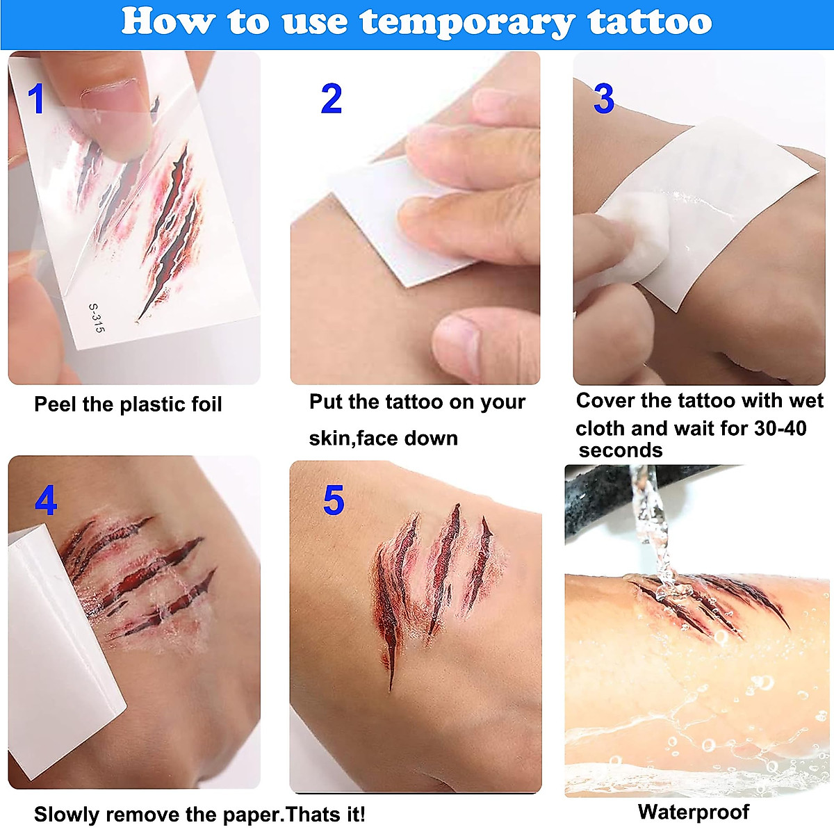 ROSSENZURA Halloween Zombie Makeup, 24 sheets Zombie Tattoos, Zombie Makeup Kit, Halloween Makeup Kit for Women Men Halloween Party Cosplay