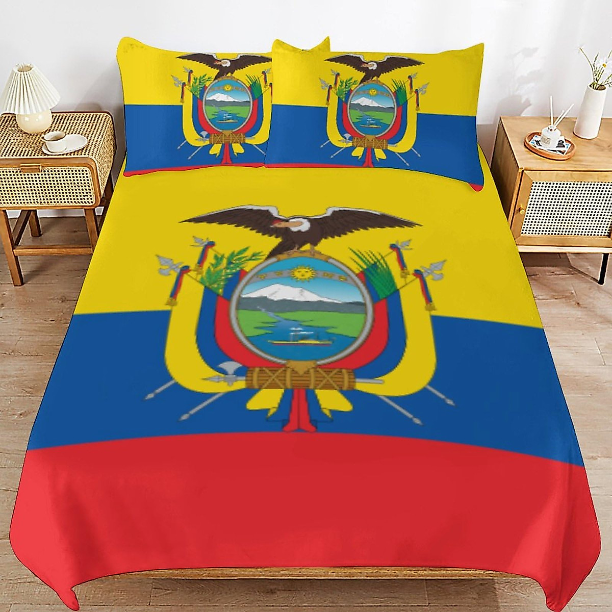 Ecuador Flag Bedding Comforter Sets Lightweight Ultra Soft Comforter Bedding Set 3 Pieces (1 Duvet Cover, 2 Pillowcases) with Zipper Closure